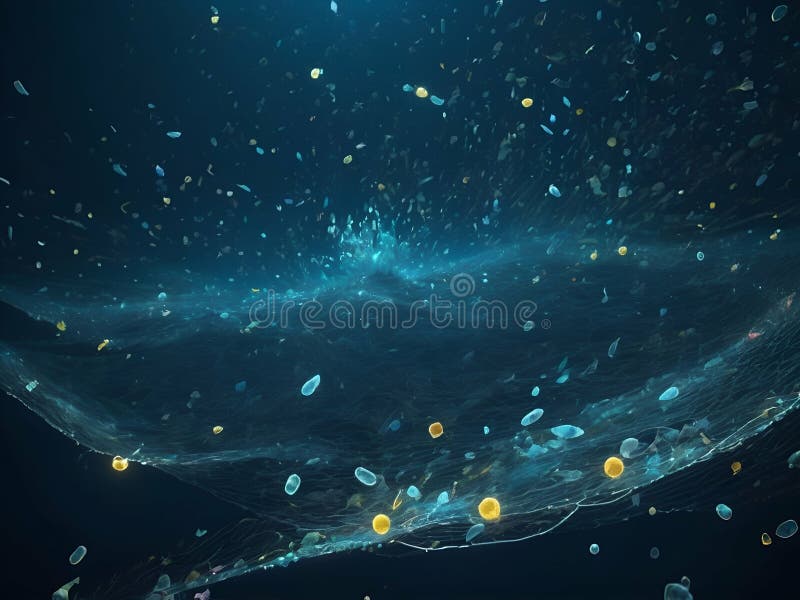Abstract Glowing Microplastic Particles Float in Ocean Pollution Stock ...