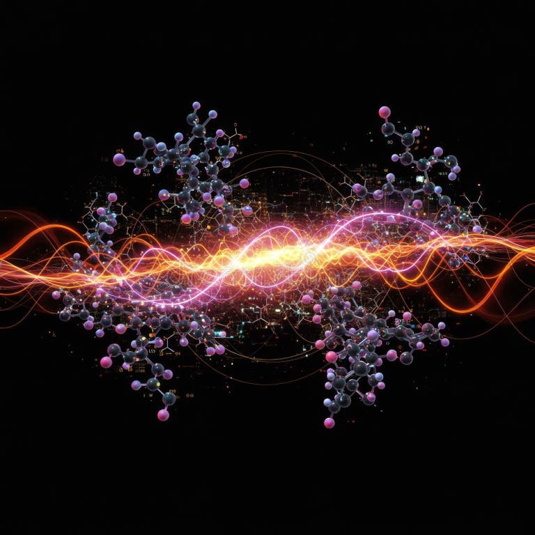 Abstract Glowing Molecular Wave Energy Illustration Stock Illustration ...