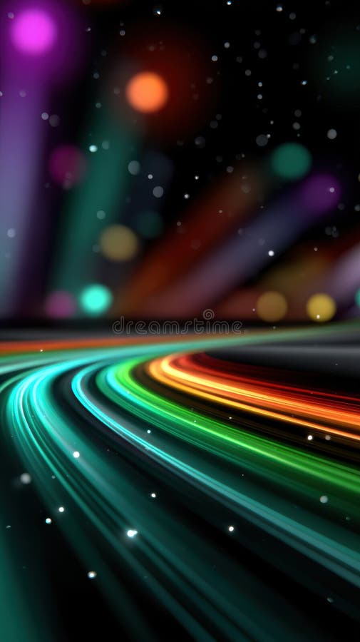 Abstract Glowing Multi-colored Curved Lines with Light Particles ...
