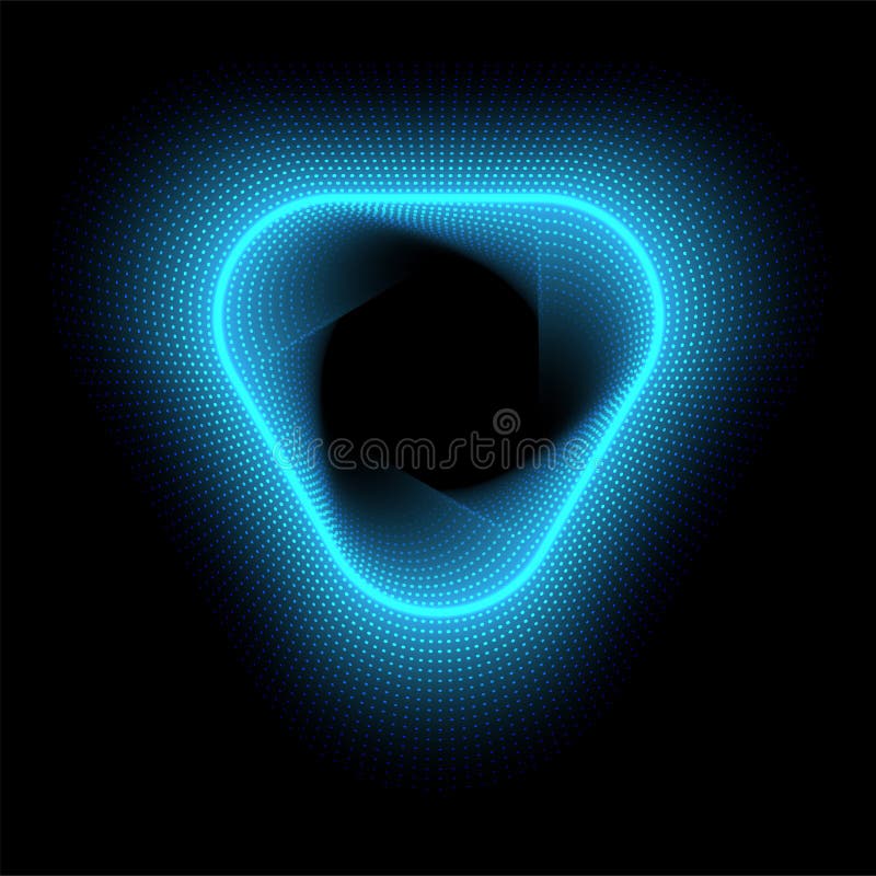 Abstract Glowing Neon Blue Triangle with Dots on Dark Purple Background ...