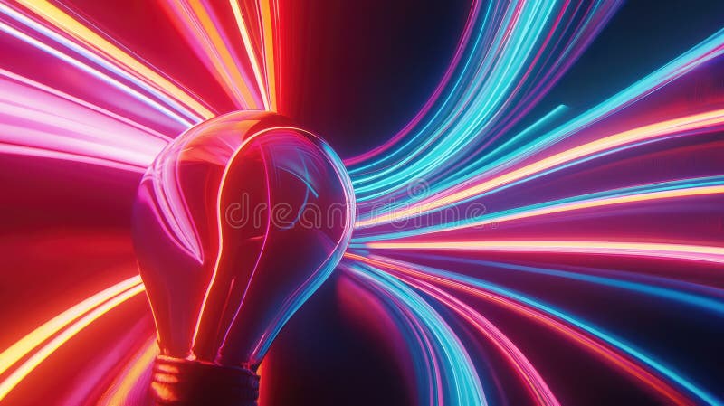 Creative Abstract Neon Light Bulb with Dynamic Glowing Streaks ...