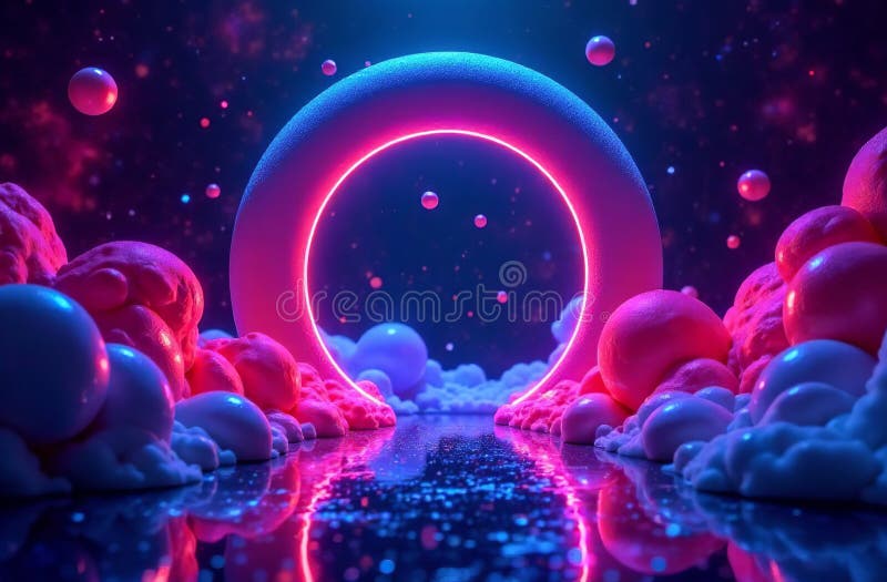 Abstract Glowing Neon Circle, Virtual Cyber Space Background. AI ...