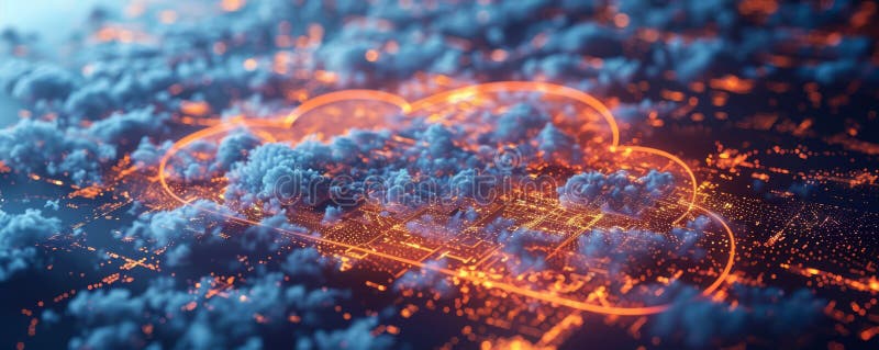 Abstract Glowing Neon Circuitry and Cloud Computing Conceptual ...