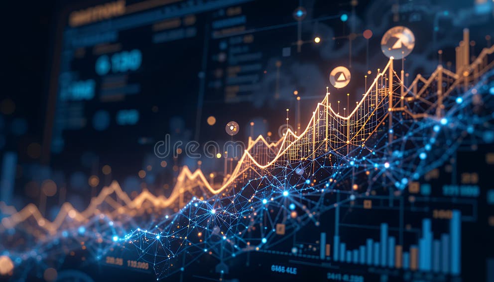 Glowing Neon Data Visualization Graph Showing Upward Trend and Progress Stock Illustration ...