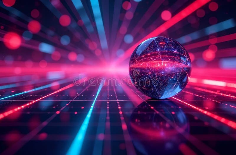 Abstract Glowing Neon Figures, Virtual Cyber Space Background. AI ...