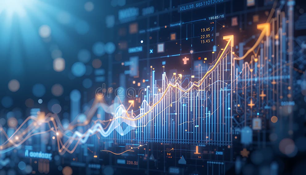 Glowing Neon Graph Chart Data Visualization: Business Growth and Upward ...