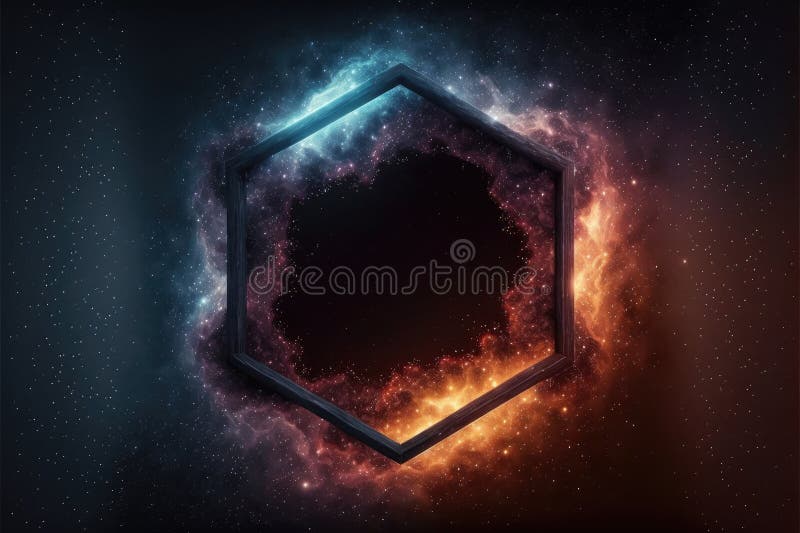 Abstract in Glowing Neon Starlight and Particles with Hexagon Shape in ...