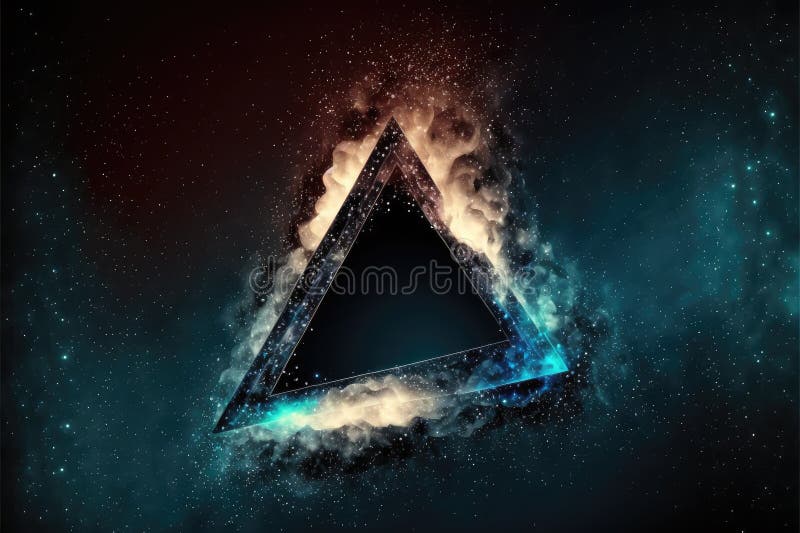 Abstract in Glowing Neon Starlight and Particles with Triangle Shape in ...