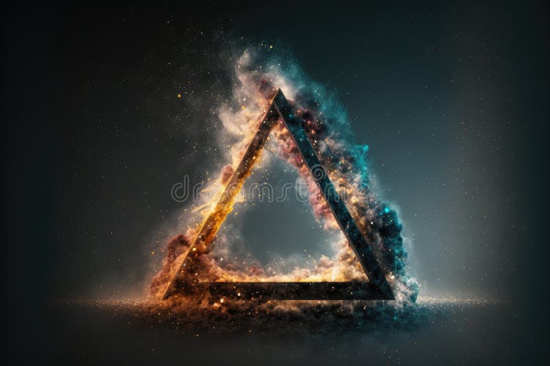 Abstract in Glowing Neon Starlight and Particles with Triangle Shape in ...