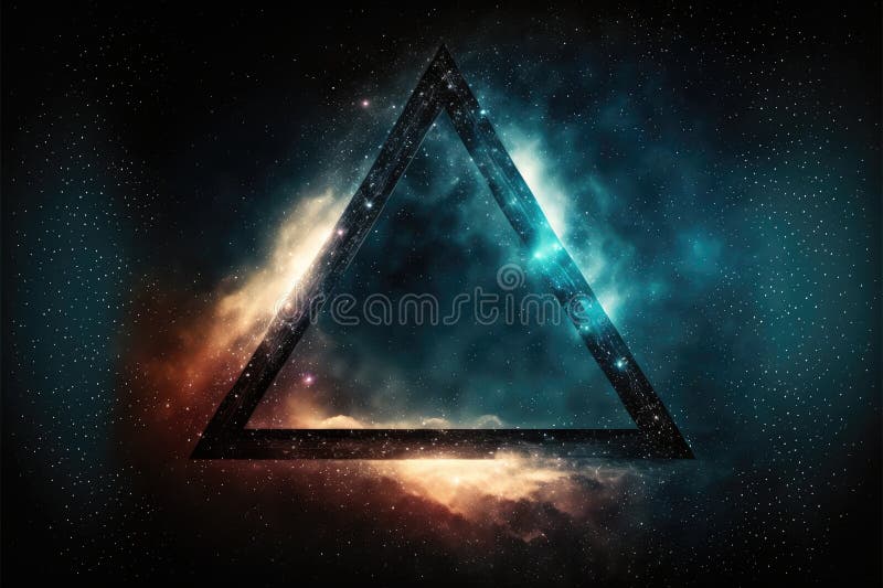 Abstract in Glowing Neon Starlight and Particles with Triangle Shape in ...