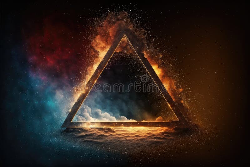 Abstract in Glowing Neon Starlight and Particles with Triangle Shape in ...