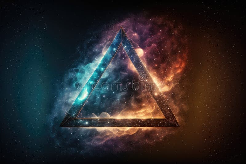 Abstract in Glowing Neon Starlight and Particles with Triangle Shape in ...