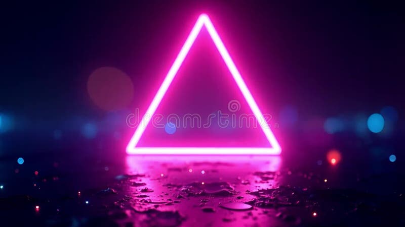 Abstract Glowing Neon Triangle Illuminating a Dark, Reflective Surface ...