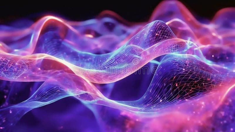 Abstract Glowing Neon Waves with Grid Texture Stock Video - Video of ...