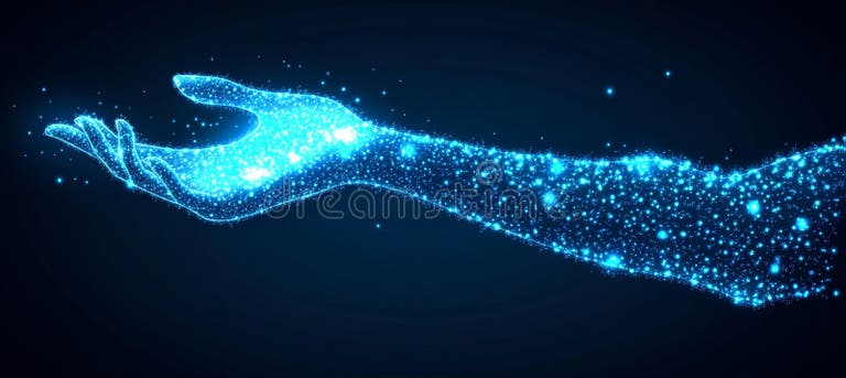 Abstract Glowing Network Connecting Dots with Human Hand, Technology ...