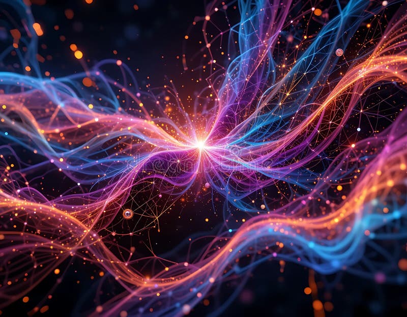 Abstract Glowing Network Connection with Light Streaks and Data Points ...