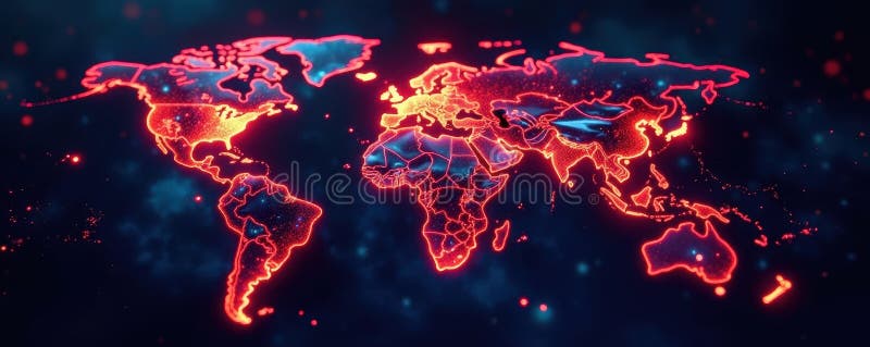 Abstract Glowing Network Data Streams Across Continents Map Fast Stock Illustration ...