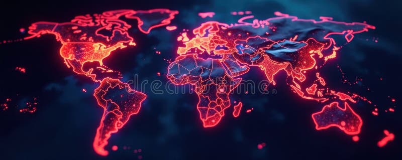 Abstract Glowing Network, Data Streams Across Continents, Modern ...