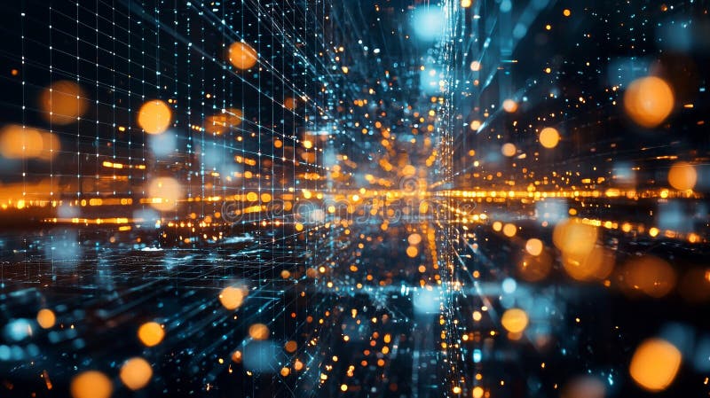 Abstract Glowing Network of Lights and Data Representing Digital ...