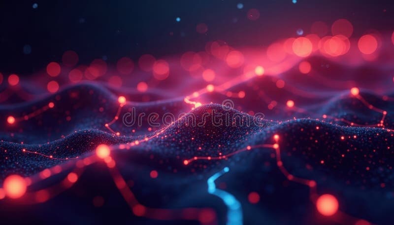 Abstract Glowing Network Nodes Forming Digital Landscape, Tech ...
