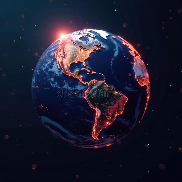 Abstract Glowing Network Nodes Forming Planet Earth , Network, Space ...