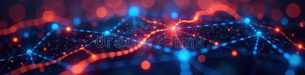 Abstract Glowing Network Nodes and Lines Forming Complex Connections , Binary, Code Stock ...