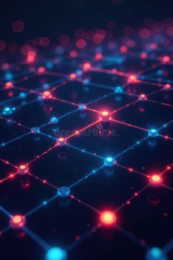 Abstract Glowing Network Nodes and Lines Forming a Futuristic Digital ...