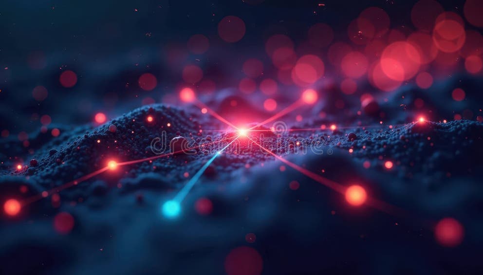 Abstract Glowing Network Nodes Streaming Data , Signal, Video ...