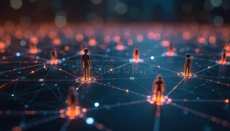 Abstract Glowing Network of People Icons Connected by Lines. Digital ...
