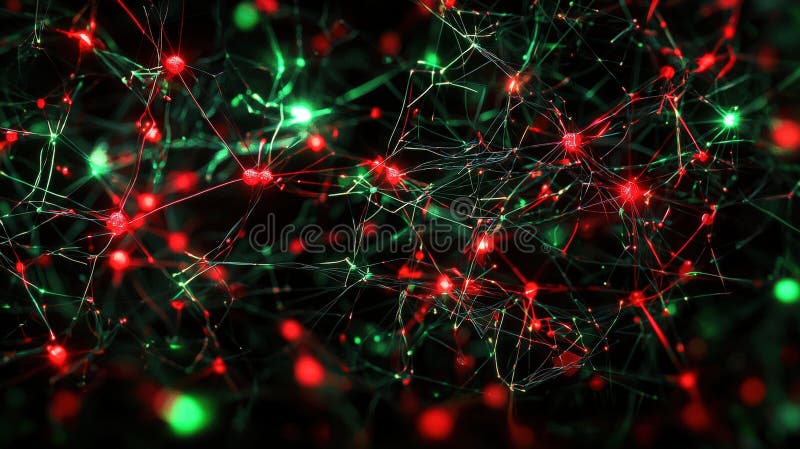 Abstract Glowing Network with Vibrant Red and Green Nodes Stock Photo ...