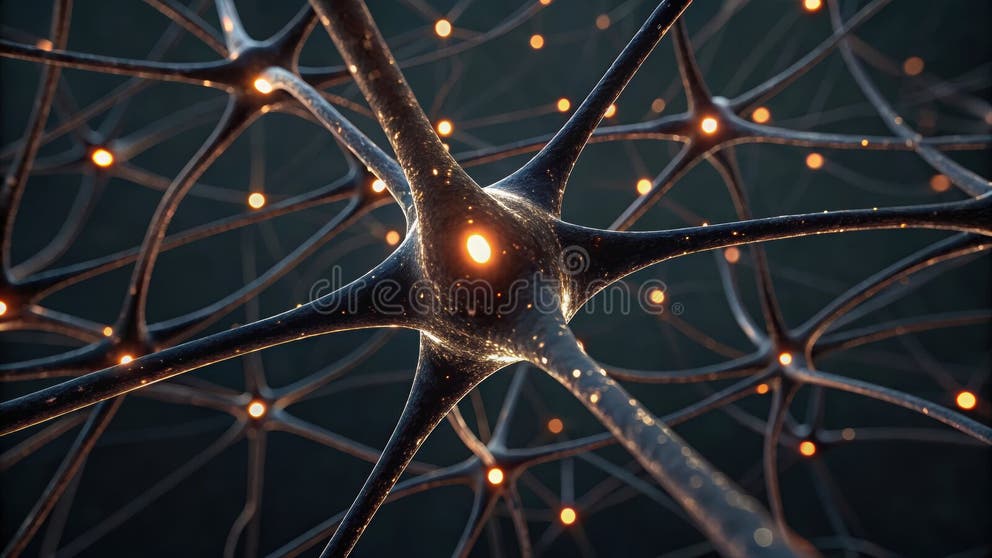 Abstract Glowing Neural Network with Central Obscured Node Representing ...