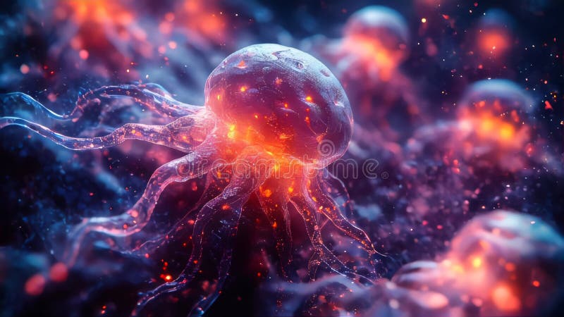 An Abstract, Glowing Neural Network Depiction with Intricate Tentacle-like Structures ...