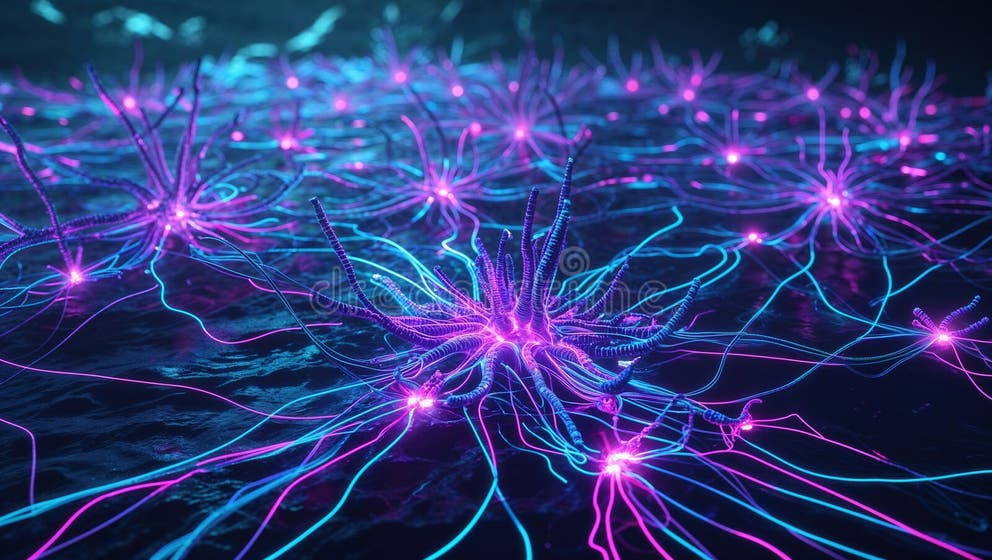 Abstract Glowing Neural Network with Interconnected Nodes and Vibrant ...