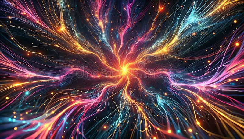 Abstract Glowing Neural Pathways in Vivid Electric Colors Branching ...