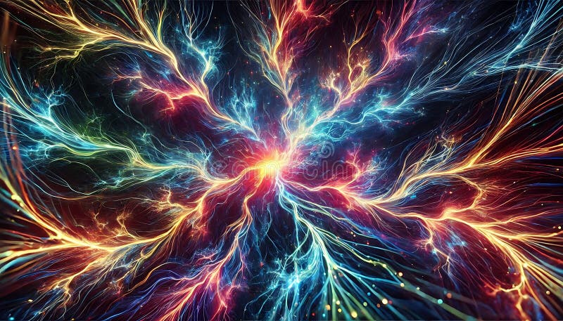 Abstract Glowing Neural Pathways in Vivid Electric Colors Branching ...
