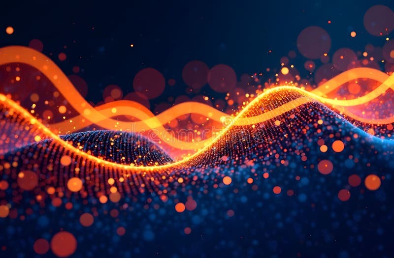 Abstract Glowing Orange and Blue Flowing Light Trails with Floating ...