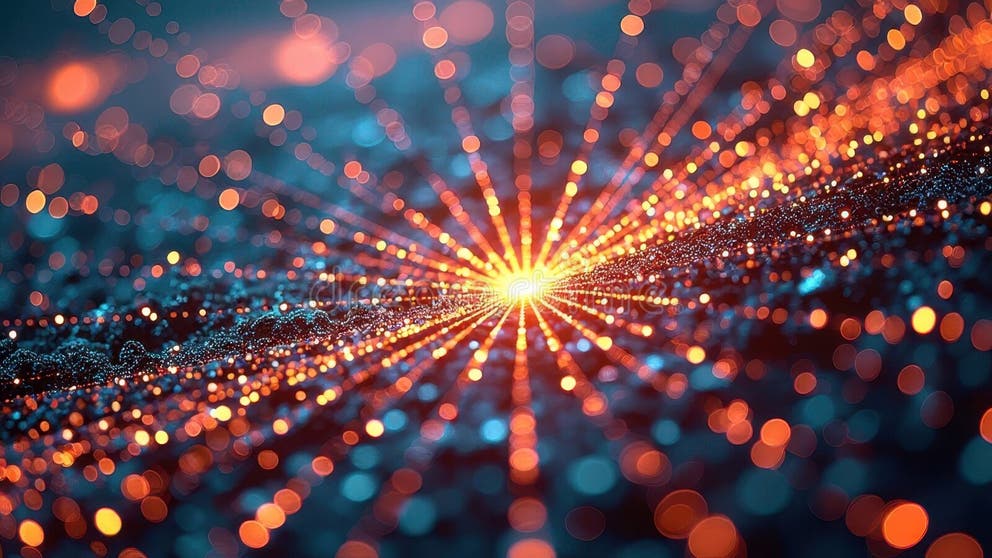 Abstract Glowing Orange and Blue Light Burst with Sparkling Bokeh ...