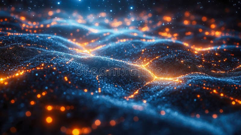 Abstract Glowing Orange and Blue Network Connections Forming a Web-like ...
