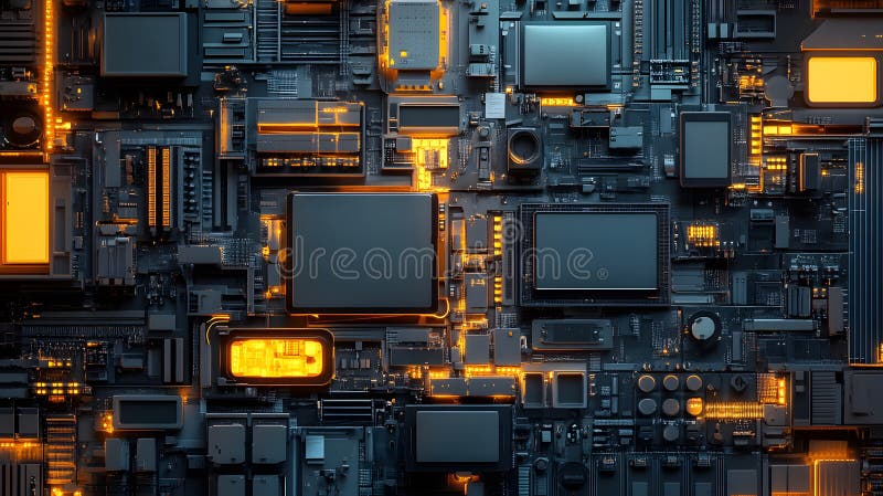 Abstract Glowing Orange Circuit Board Detailed Technological Texture ...