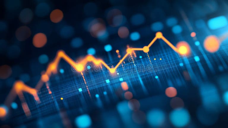 Abstract Glowing Orange Graph on Blue Digital Background Stock ...