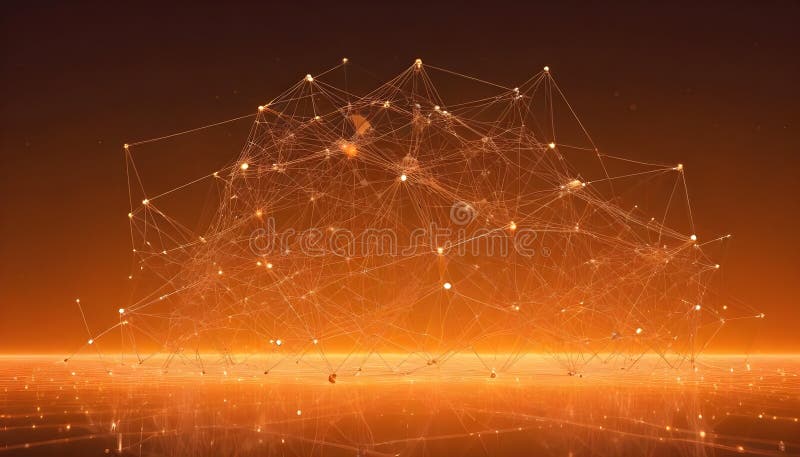Abstract Glowing Orange Mesh Network with Connected Points, Symbolizing ...