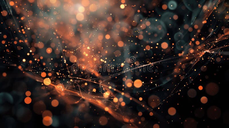 Abstract Glowing Orange Particles on a Dark Wave Surface. Digital Art ...