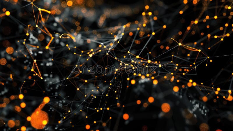 Abstract Glowing Orange Particles on a Dark Wave Surface. Digital Art ...