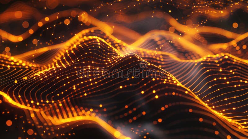 Abstract Glowing Orange Wave of Particles Futuristic Technology or ...