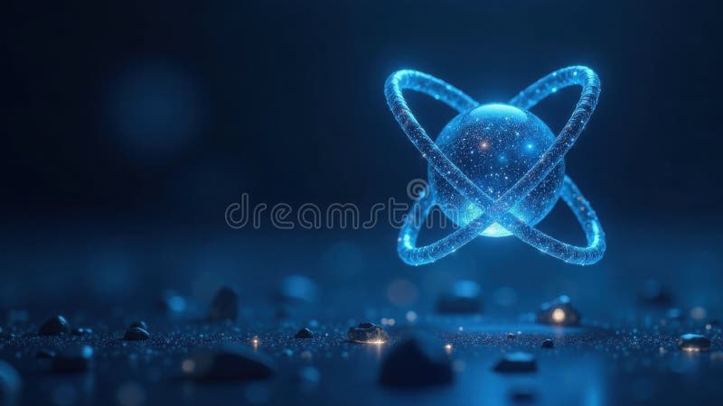 Abstract Glowing Orb with Orbital Rings in a Dark Space, Illuminated by ...