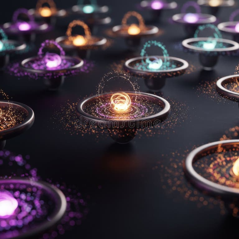 Abstract Glowing Orbs on Dark Background Stock Illustration ...