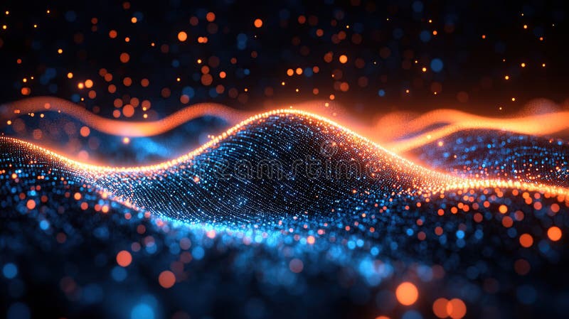 Abstract Glowing Particle Wave, Blue and Orange Energy Flow, Digital ...