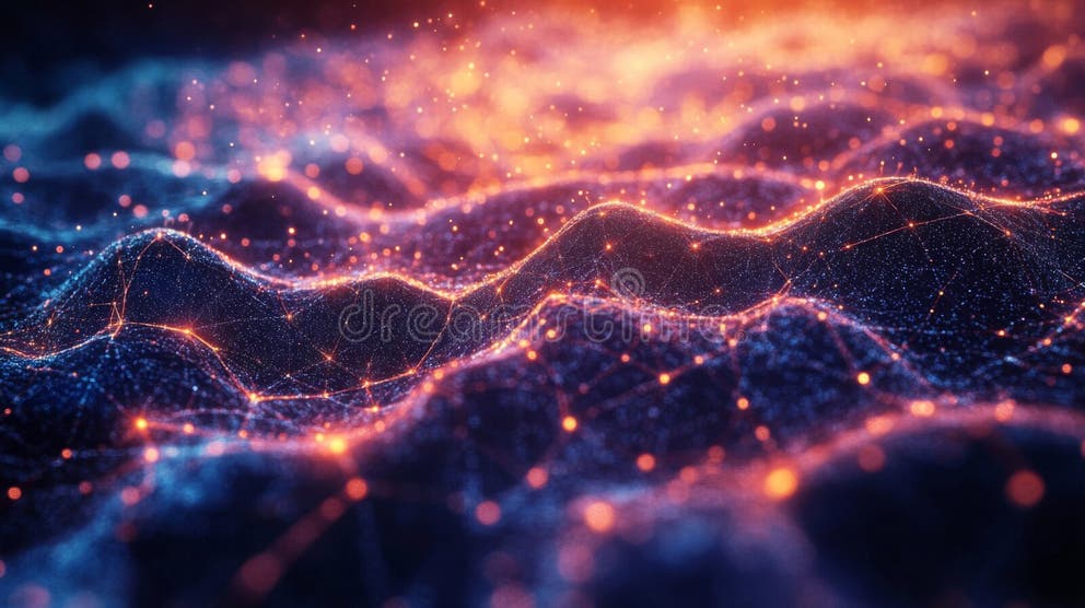 Abstract Glowing Particle Waves Background Stock Illustration ...