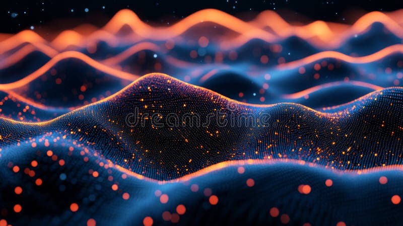 Abstract Glowing Particle Waves Digital Background Stock Illustration ...