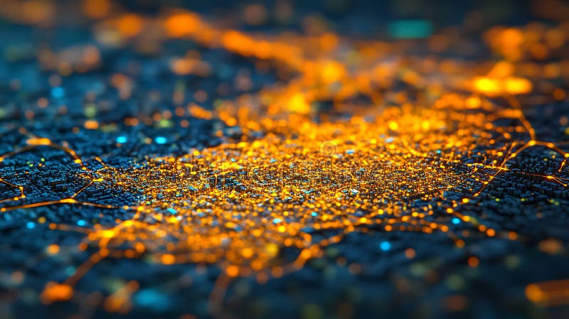 Abstract Glowing Particles Background Dark Blue Orange Yellow Light ...